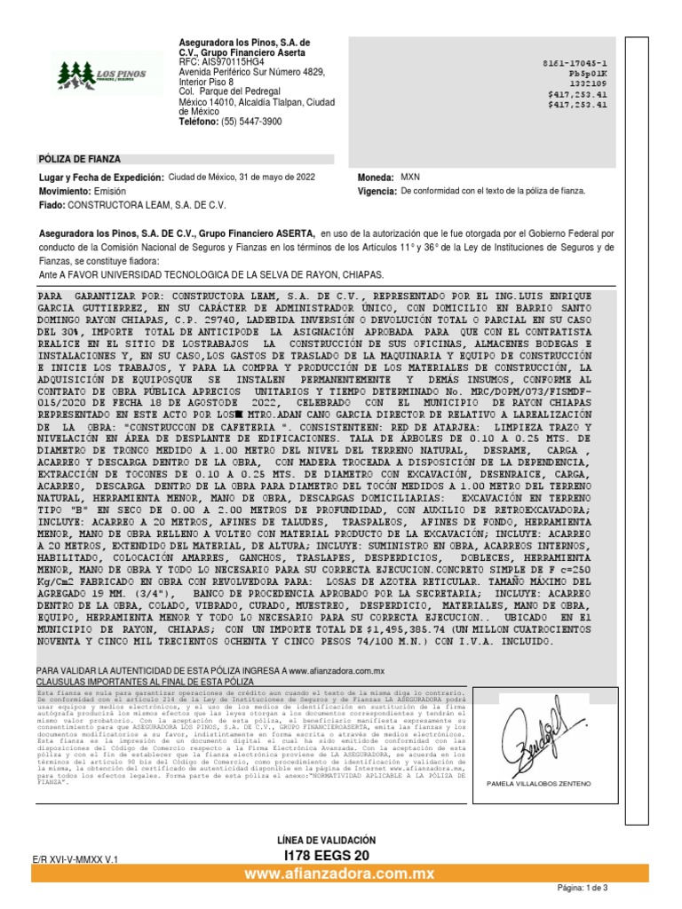 01 - Fianza de Anticipo | Descargar gratis PDF | Póliza de seguros | Pagos