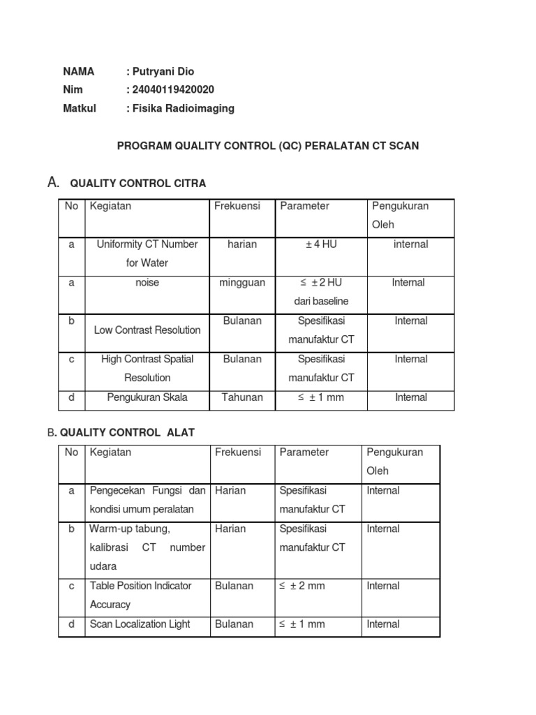 Fisika Radioimaging QC Pada Alat CT Scan | PDF