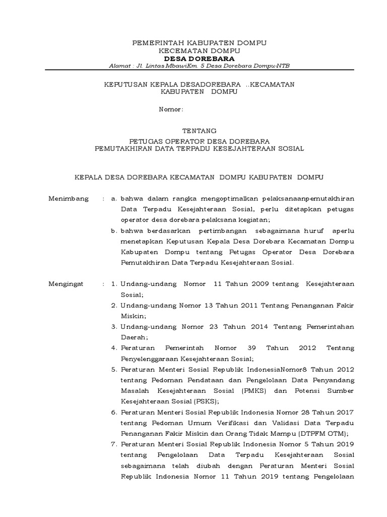 SK Petugas Pemutakhiran Dtks Desa Terbaru | PDF