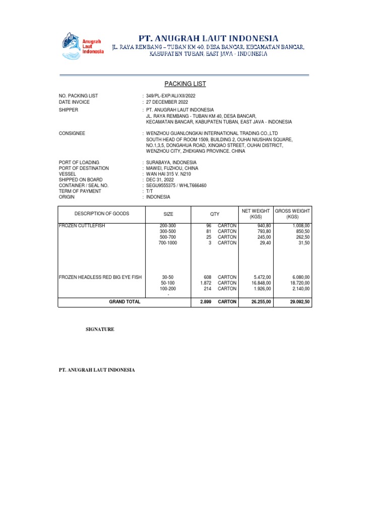 Packing List 349 | PDF