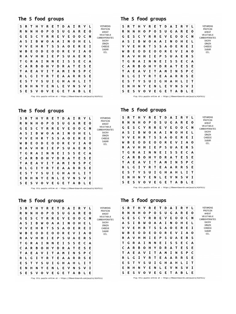 The 5 Food Group Wordsearch | PDF