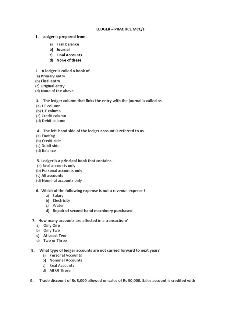 Ledger - Practice Mcq's | PDF | Debits And Credits | Economies