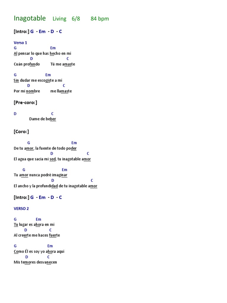 Inagotable - Living - Acordes G | PDF