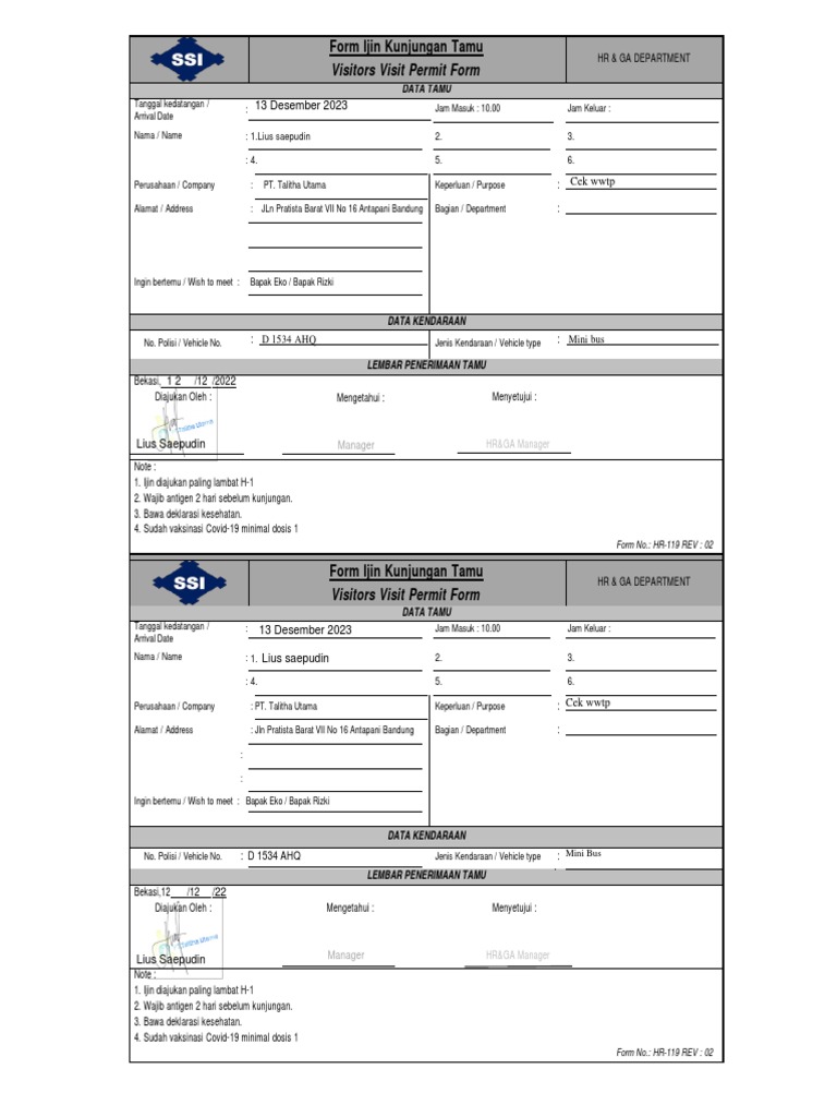 Formulir Ijin Kunjungan Tamu | PDF