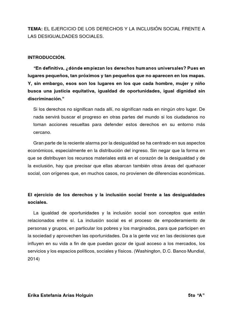 El Ejercicio de Los Derechos y La Inclusión Social Frente A Las Desigualdades Sociales | PDF ...