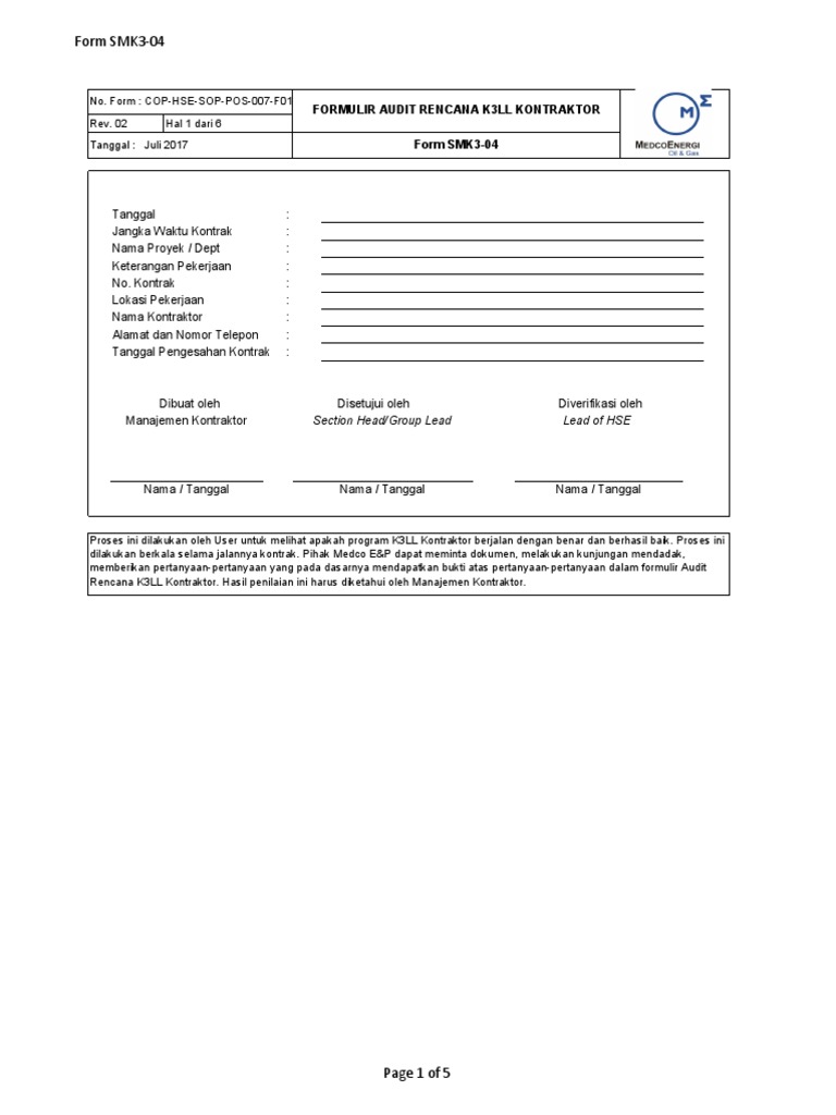 Formulir SMK3 04 | PDF | Bisnis