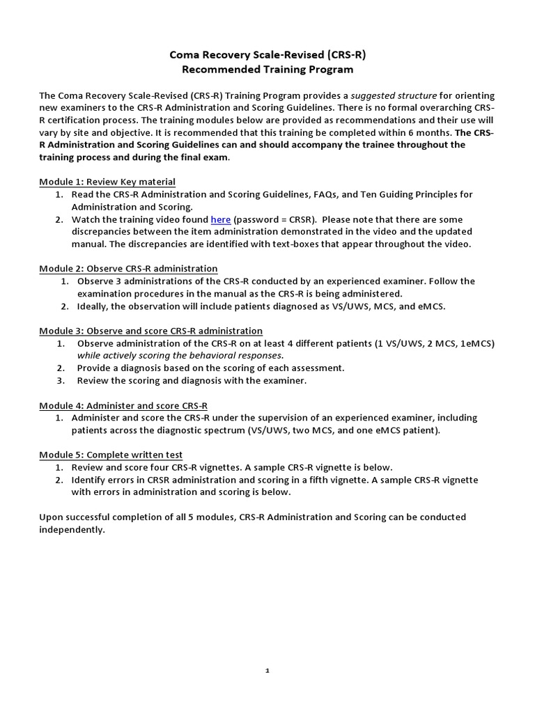 Training - Modules - 20200831 - v1 CRS-R | PDF | Hand | Traumatic Brain ...