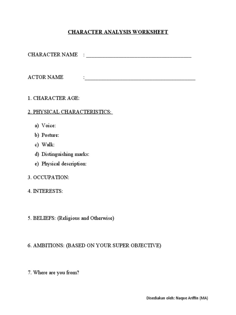 character analysis worksheet | PDF