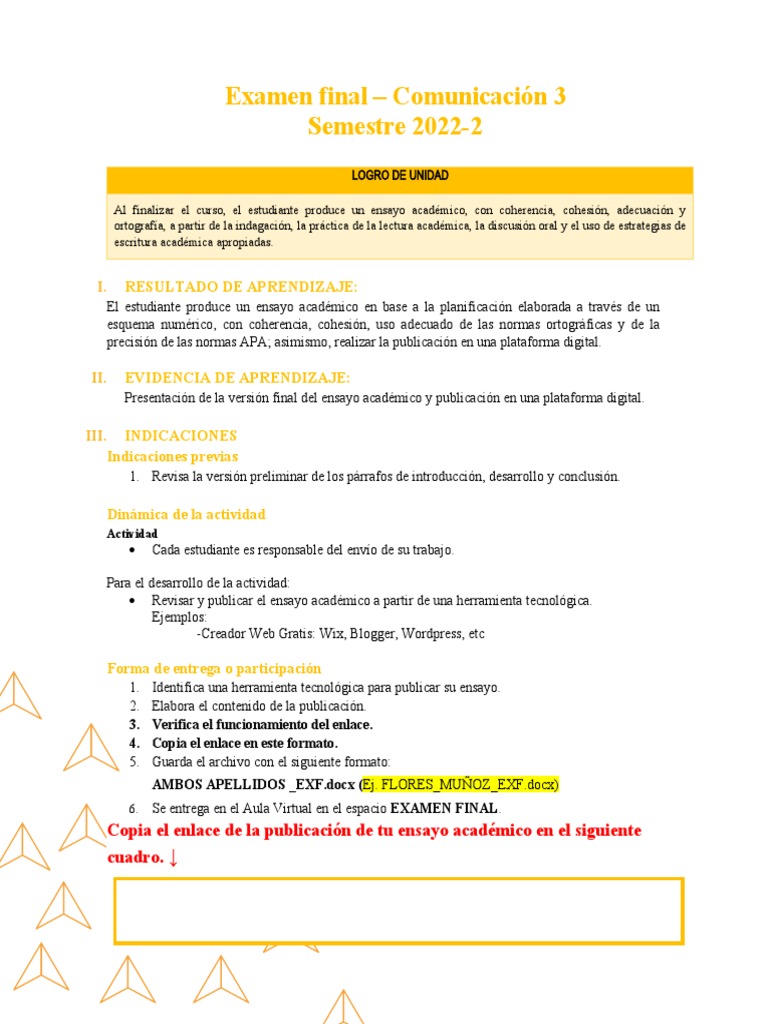 Examen Final - Comu 3 | PDF | Ensayos | Prueba (evaluación)