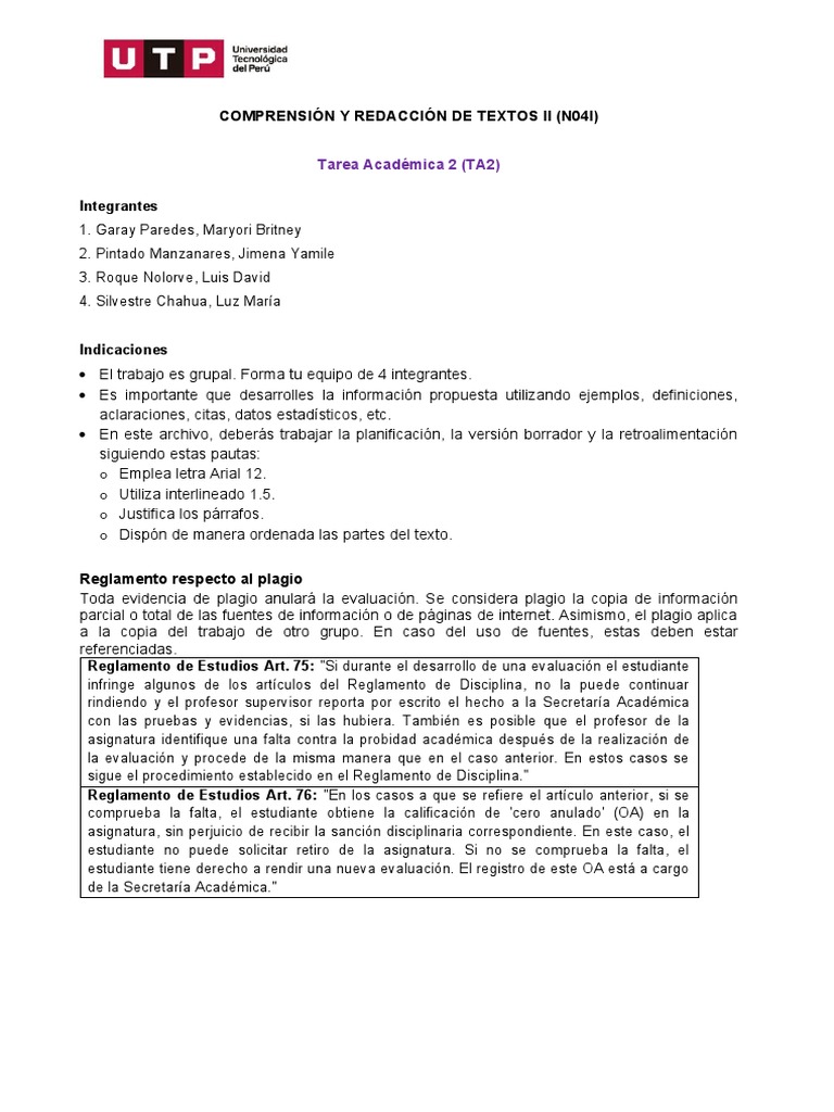 Tarea Académica 2 - Versión Final (COMPRENSIÓN Y REDACCIÓN DE TEXTOS II) | PDF | Acceso abierto ...