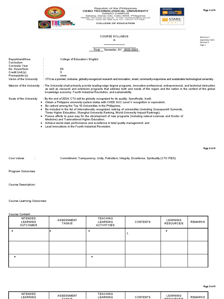 BLANK SYLLABUS New Format | PDF | Curriculum | University