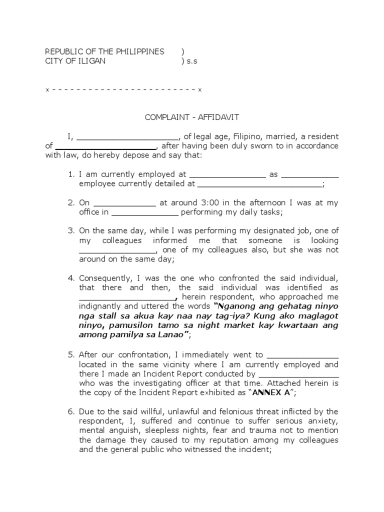Complaint - Affidavit | PDF | Affidavit | Common Law