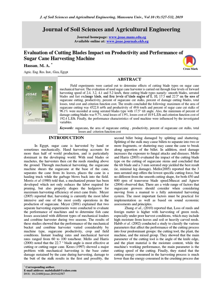 2019 - Evaluation of Cutting Blades Impact On Productivity and ...