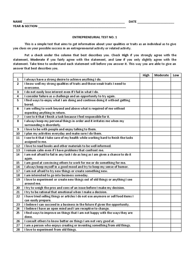Entrepreneurial Test | PDF | Entrepreneurship | Behavioural Sciences