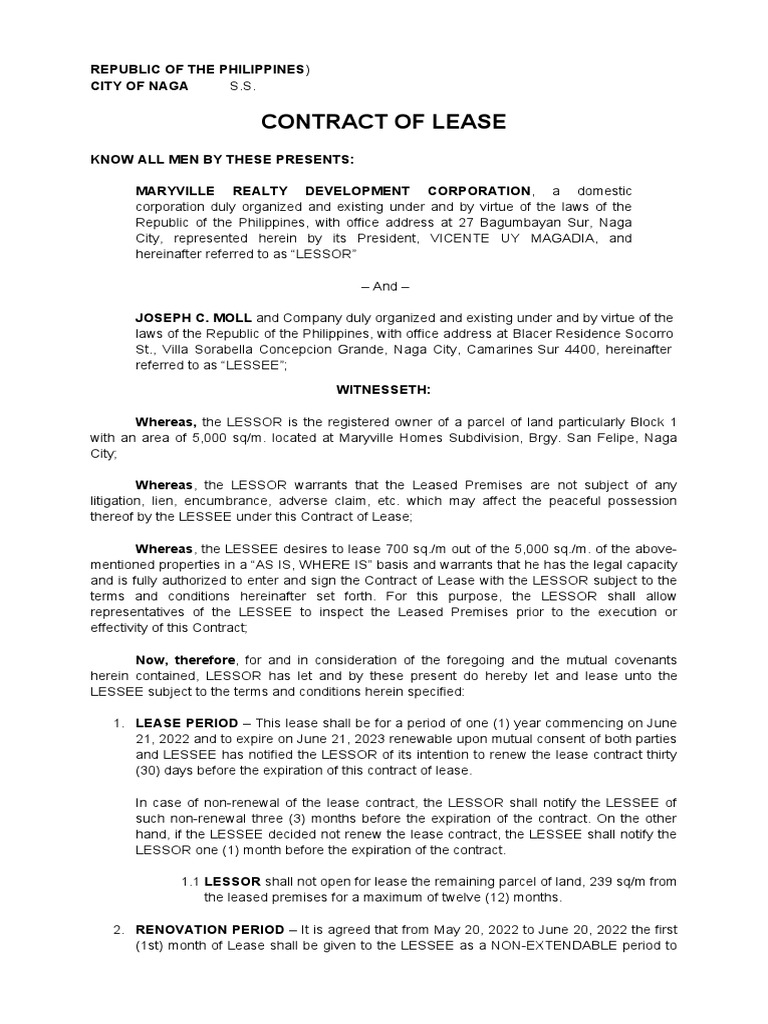 Contract of Lease | PDF | Lease | Renting