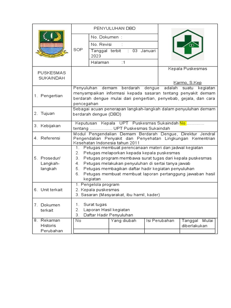 PEDOMAN PENYULUHAN DEMAM BERDARAH DENGUE DI PUSKESMAS SUKAINDAH | PDF