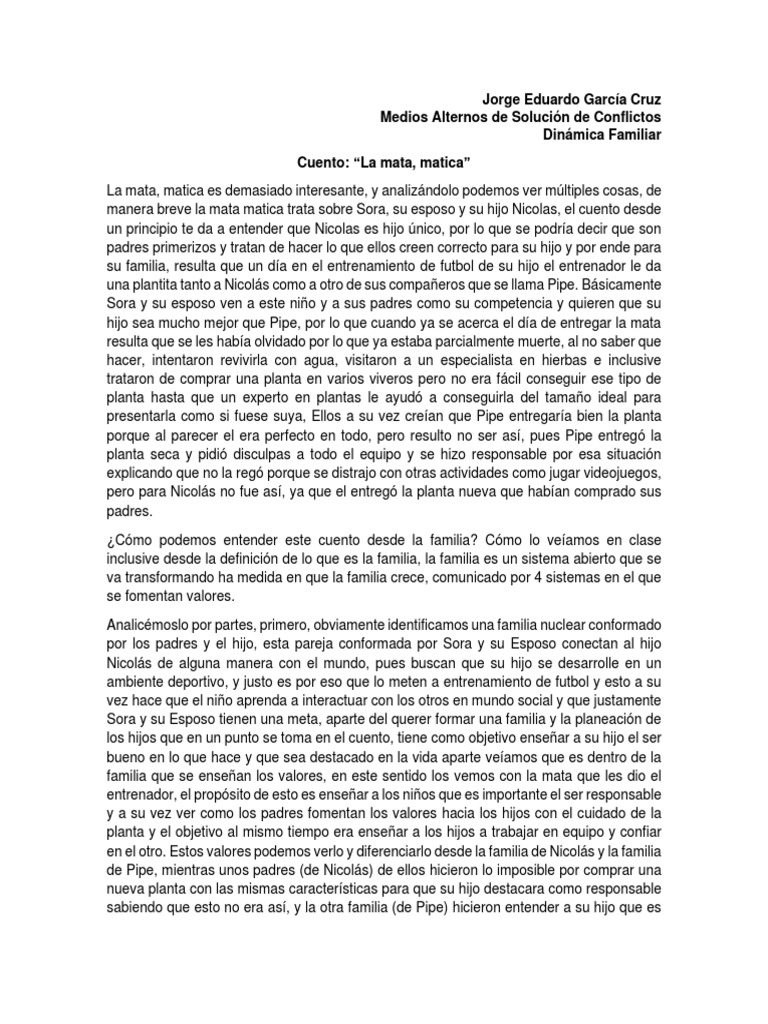 Análisis - Cuento La Mata, Matica | PDF | Plantas