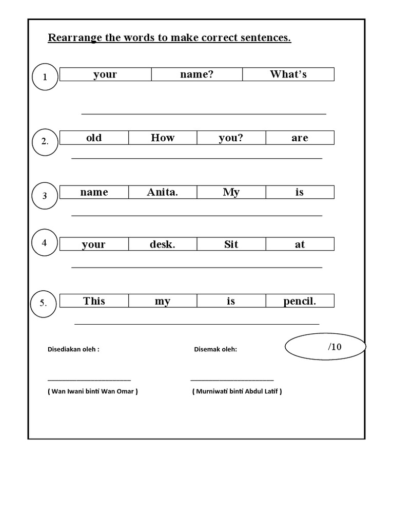 Rearrange The Words To Make Correct Sentences | PDF