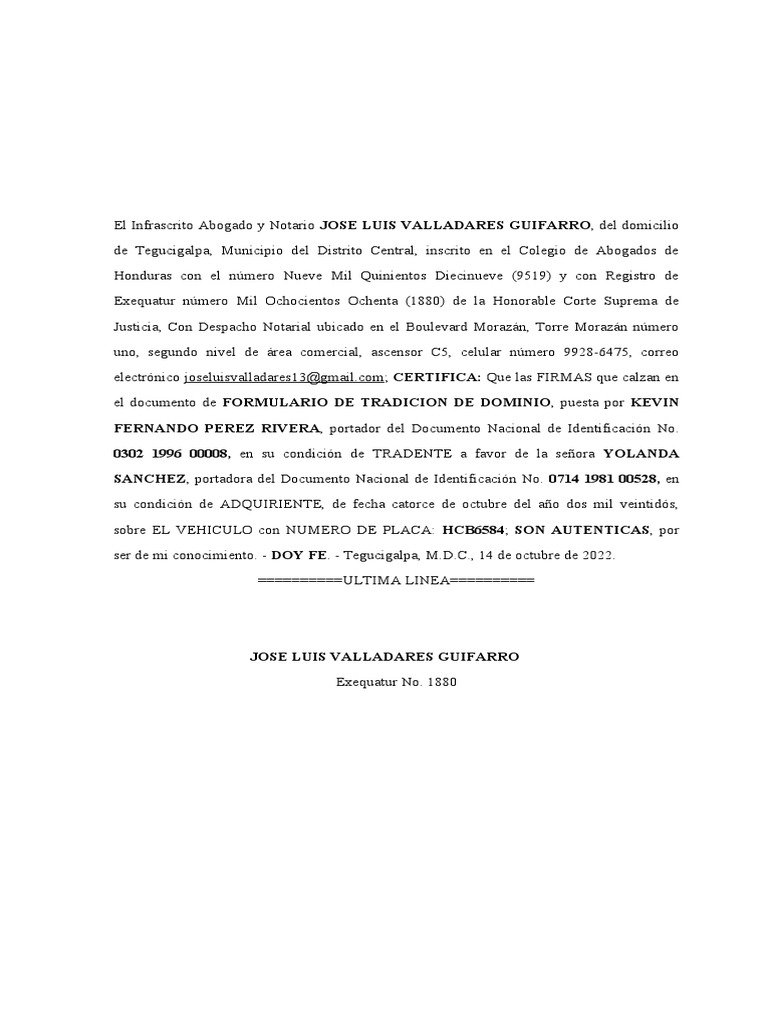 Autentica de Traspaso de Vehiculo | PDF