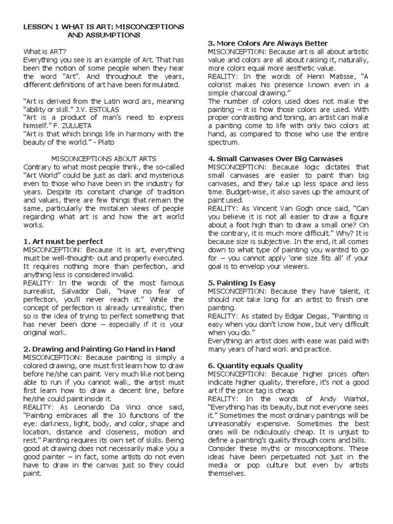 Art Appreciation Lesson 1 and 2 | PDF | Imagination | Experience