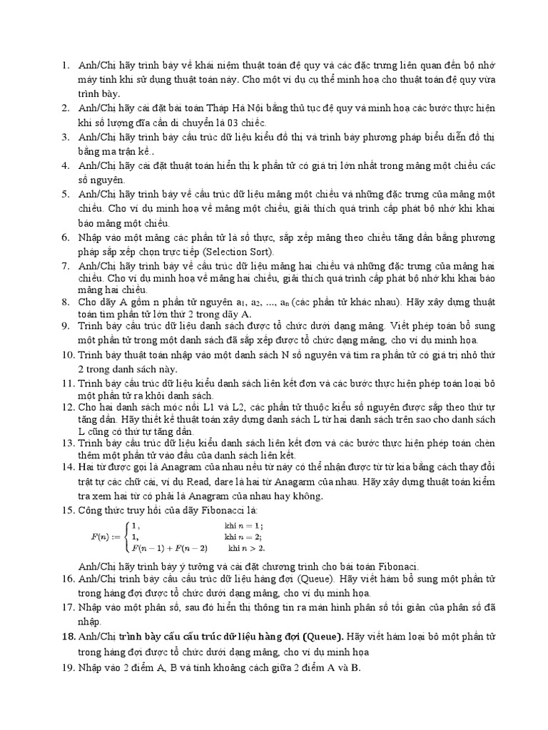 ĐỀ CƯƠNG ÔN TẬP CTDL> (2022-2023) | PDF