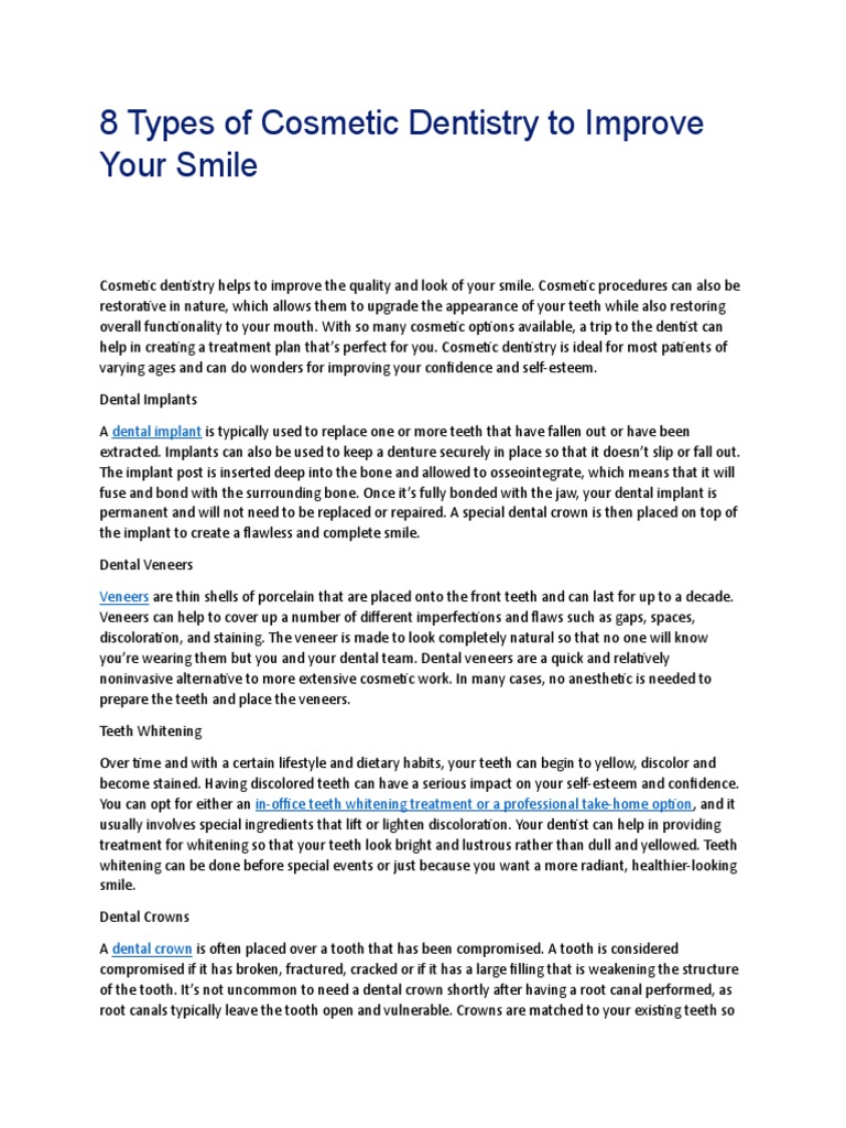 8 Types of Cosmetic Dentistry To Improve Your Smile | PDF ...