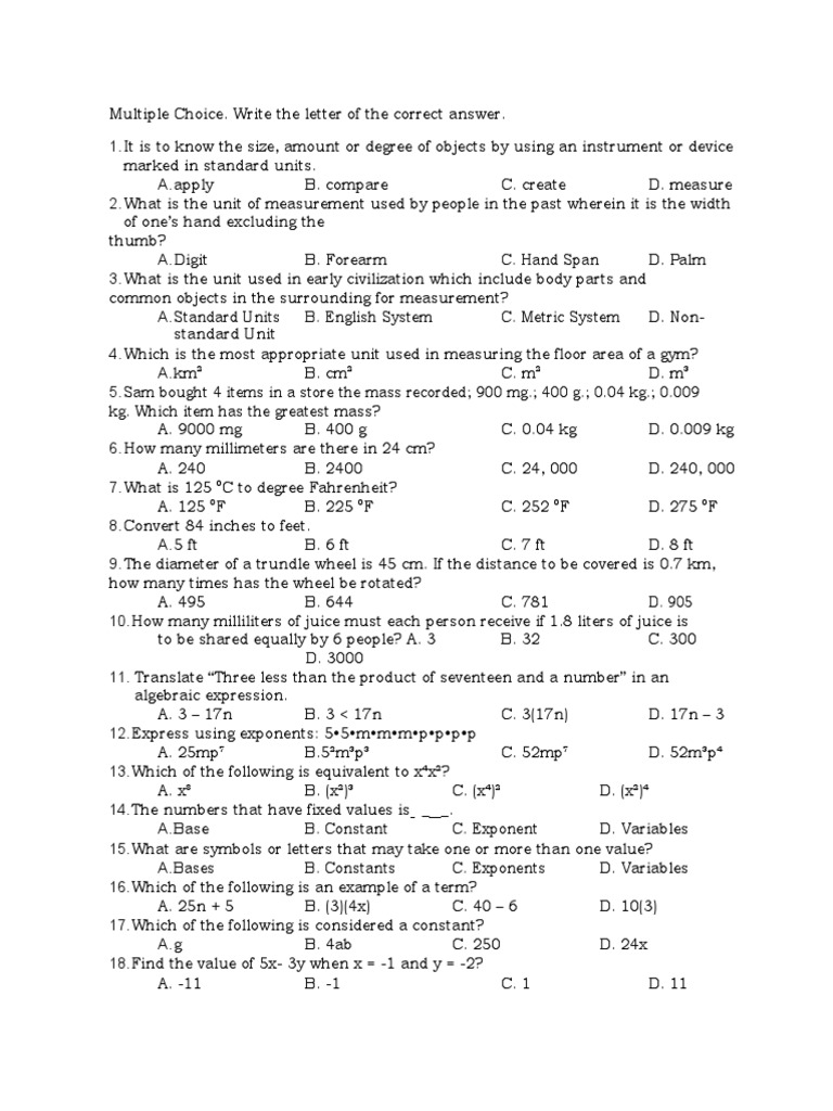 2nd Quarterly Exam in Math 7 | PDF | Inequality (Mathematics) | Equations