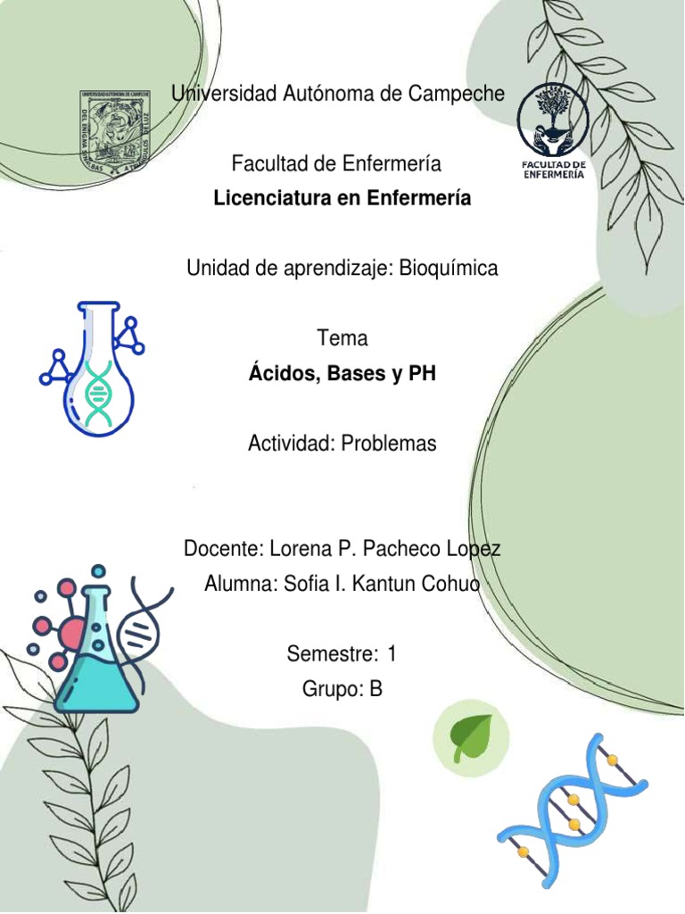 Problemas de Acidos, Bases y PH - Sofia Kantun | PDF | Ph | Moléculas