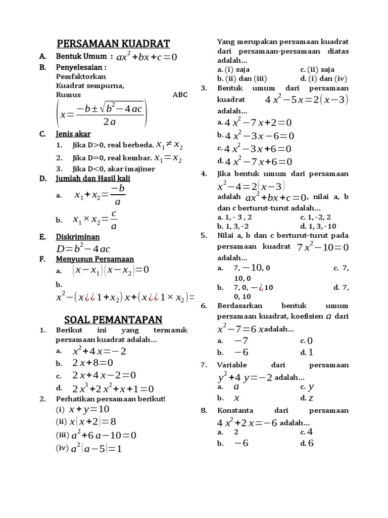 Persamaan Kuadrat | PDF