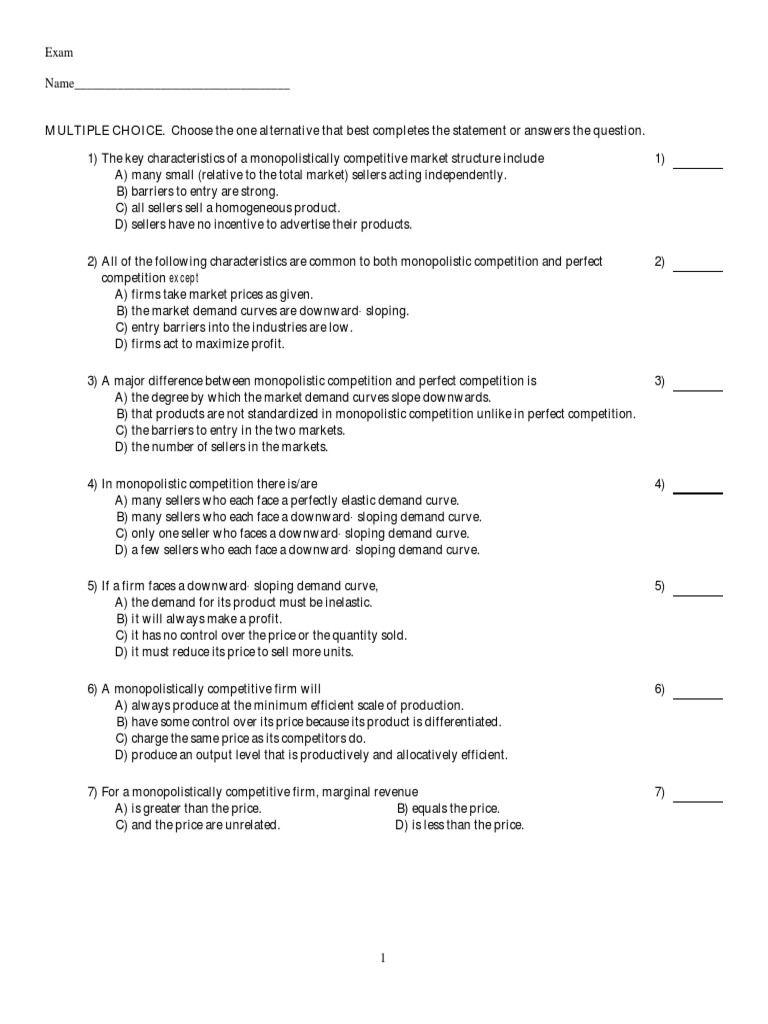 Monopolistic Competition Quiz 1 | PDF | Profit (Economics) | Elasticity ...