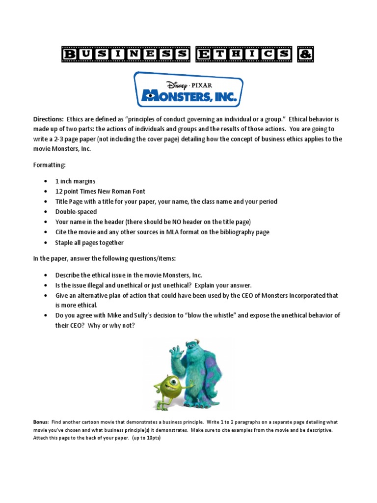 Ethical Issues in Monsters, Inc. | PDF | Business Ethics | Grammar