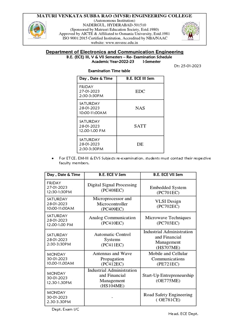 Re-Exam Timetable | Download Free PDF | Electronic Engineering ...