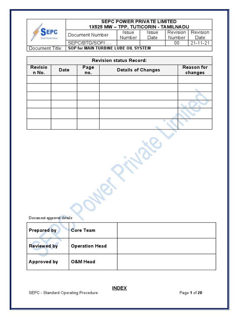 Main Turbine Lube Oil SOP | PDF | Pump | Bearing (Mechanical)