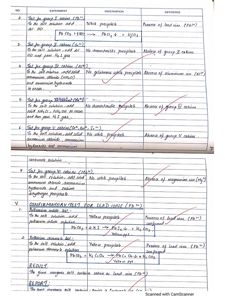Ex. No 4 Salt Analysis Lead Carbonate (PbCO3) - 3 | PDF