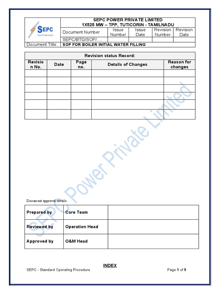 20.SOP For Boiler Initial Water Fillling | PDF | Personal Protective ...