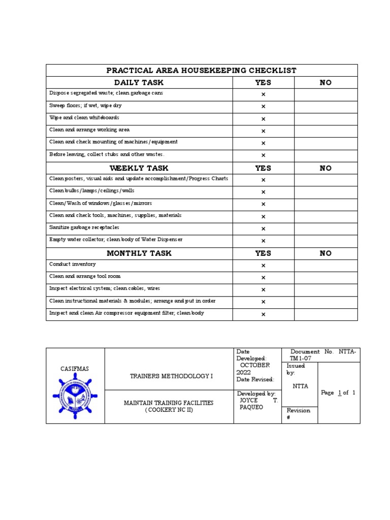 Practical Housekeeping Checklist | PDF | Housekeeping | Equipment