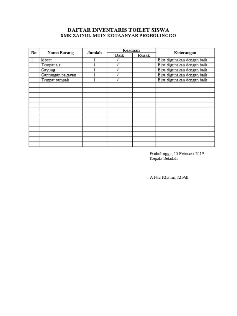 Daftar Inventaris Toilet | PDF