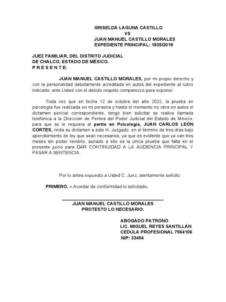 Oficio para Solicitar Que El Perito Rinda Su Dictamen | PDF