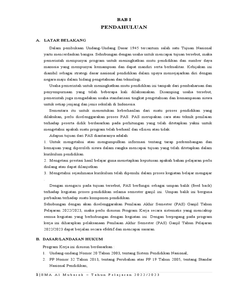 Program Kerja Pas Ganjil 2223 | PDF