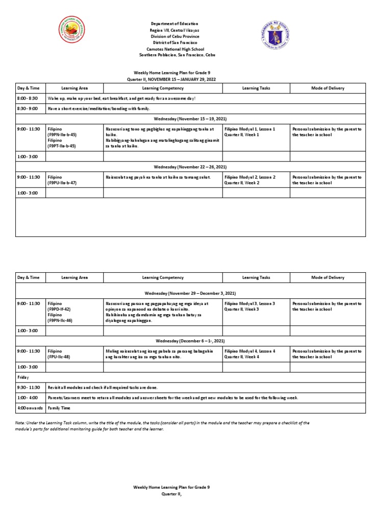 Weekly Home Learning Task 2ndQ | PDF | Philippines