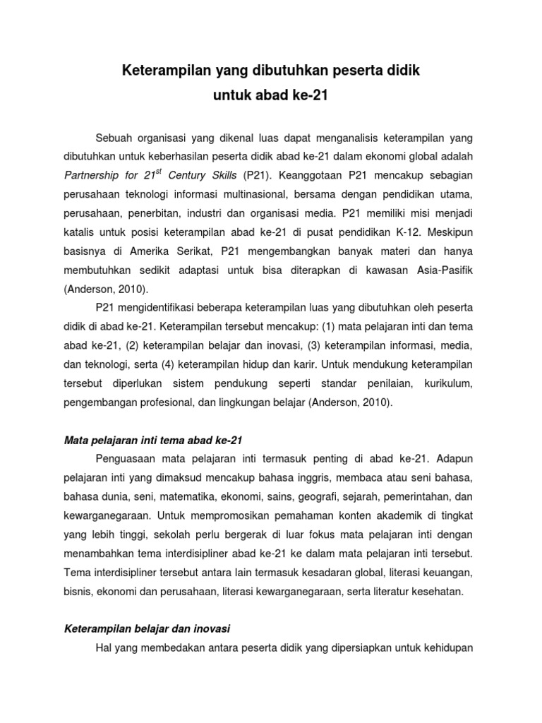 F.7. Keterampilan Yang Dibutuhkan Peserta Didik Untuk Abad Ke-21 | PDF | Seni
