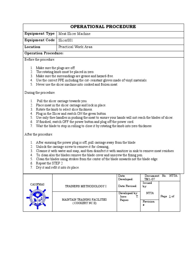 Operational Procedure | PDF | Tools | Equipment
