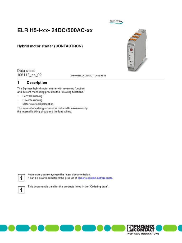 ELR H5-I-xx-24DC/500AC-xx: Hybrid Motor Starter (CONTACTRON) | PDF | Electric Motor | Switch
