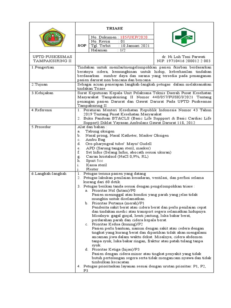 7.2.3.1 Sop Triase | PDF
