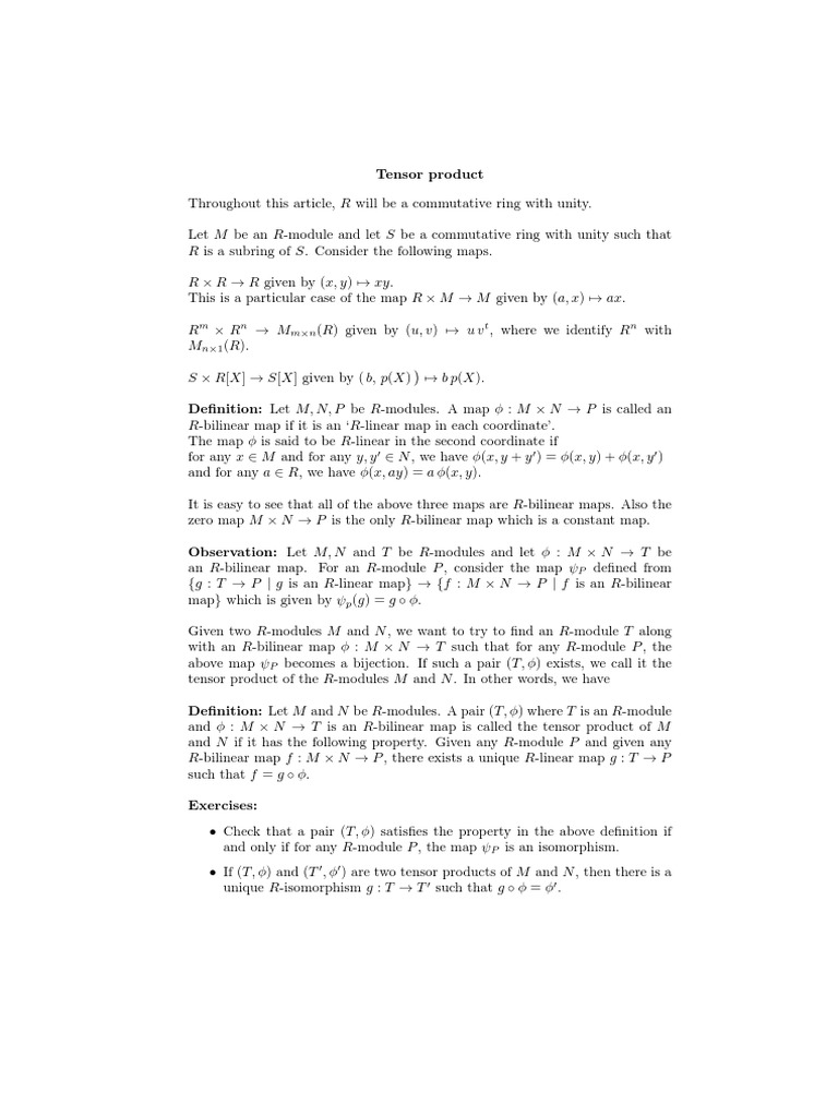 Tensor Product | Download Free PDF | Module (Mathematics) | Teaching Mathematics