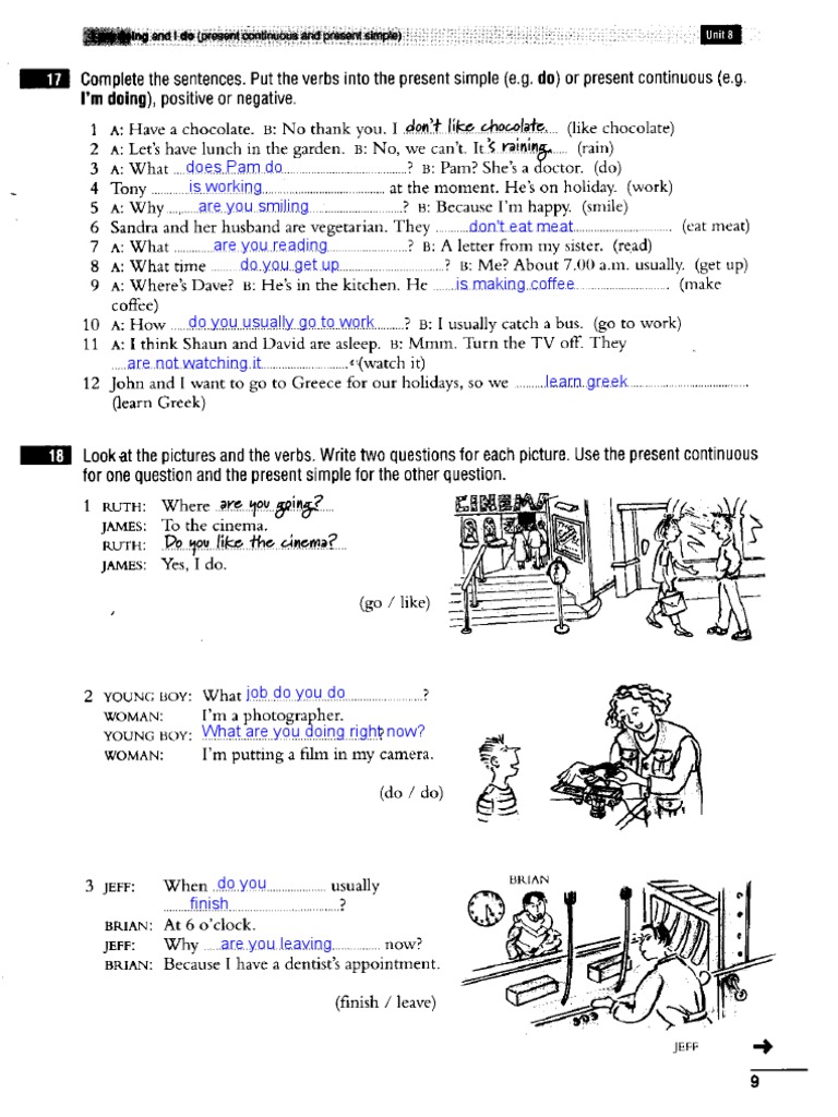 PR Present Simple Vs Present Continuous (Udah Diisi) | PDF