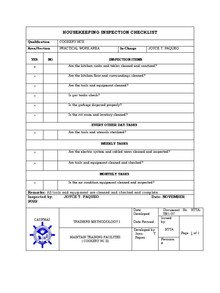 Housekeeping Inspection Checklist | PDF