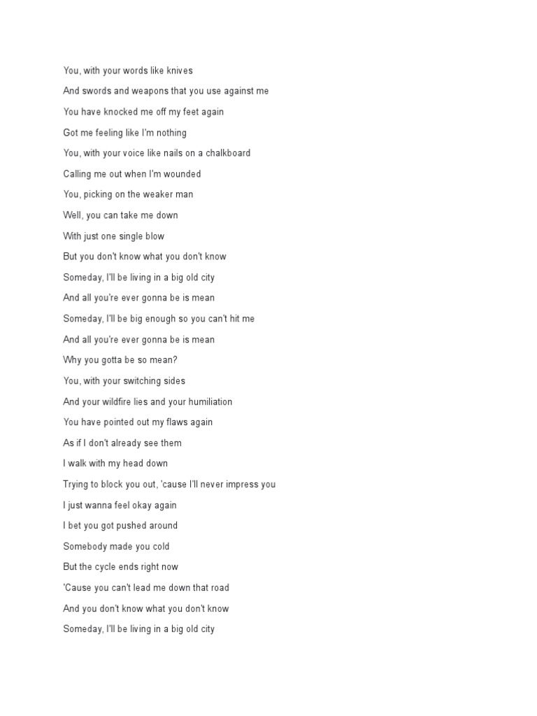 Taylor Swift Mean Lyrics | PDF