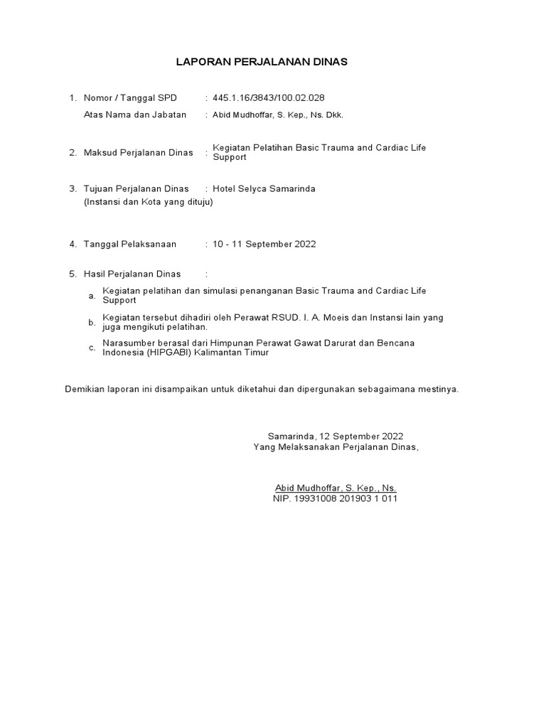 Contoh Laporan Perjalanan Dinas | PDF