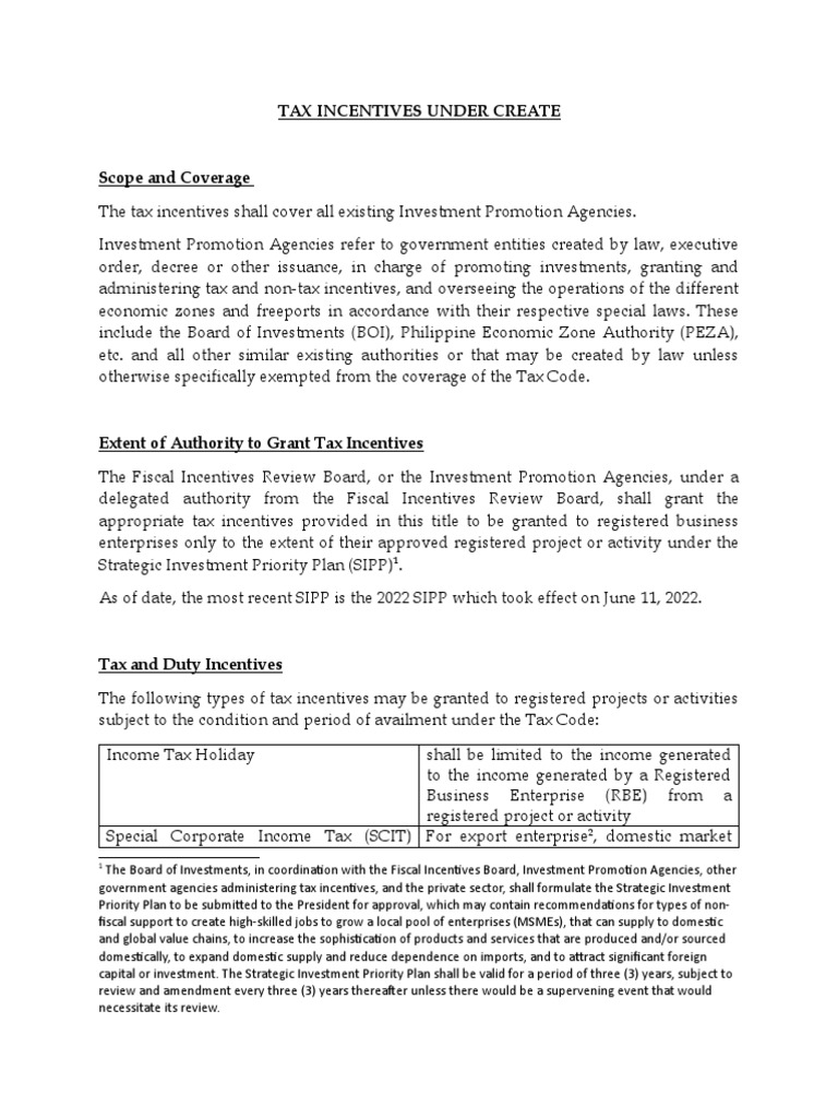 Tax Incentives Under CREATE Act | PDF | Tax Deduction | Expense
